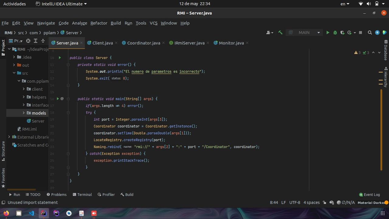 Video explicativo RMI java - Cliente Servidor - Programación en sistemas Unix.