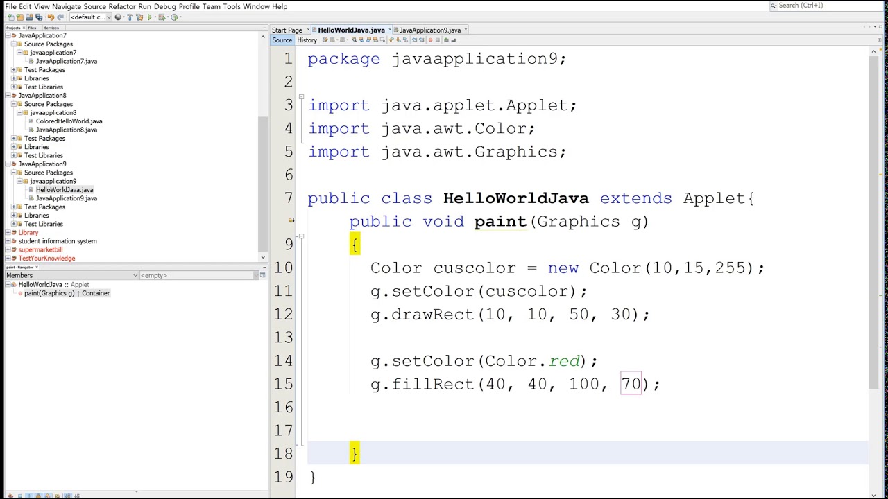 How to Set Graphics Color Example in Applet