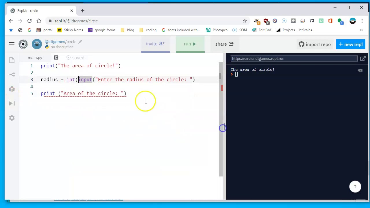 Area of a circle using Python