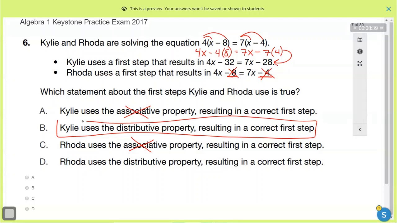 Algebra 1 Keystone Practice Exam 2017 Module 1 Solutions