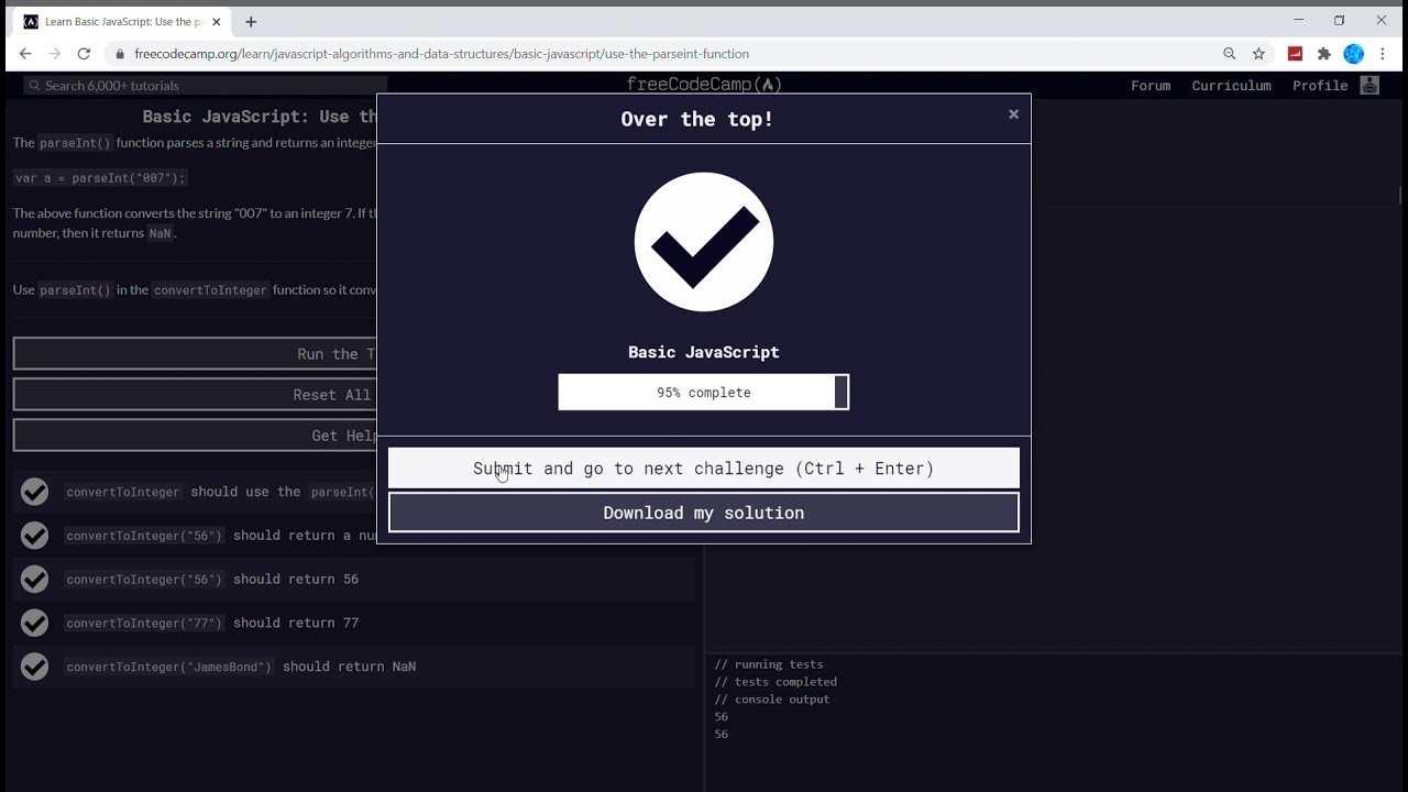 Basic Javascript (106/111) | Use the parseInt Function | freeCodeCamp