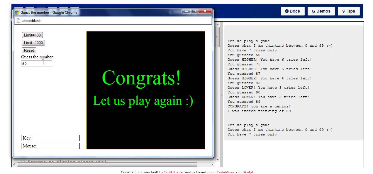 Guess the number: Mini project- Interactive programming using Python