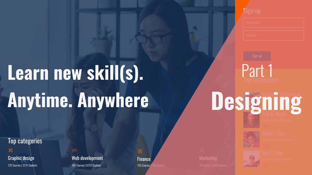 Design a landing page for online learning platform | Design to code | Part 1