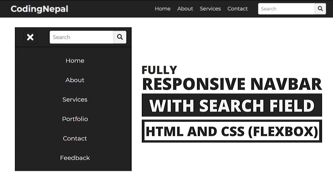 Fully Responsive Navbar with Search Box | HTML & CSS