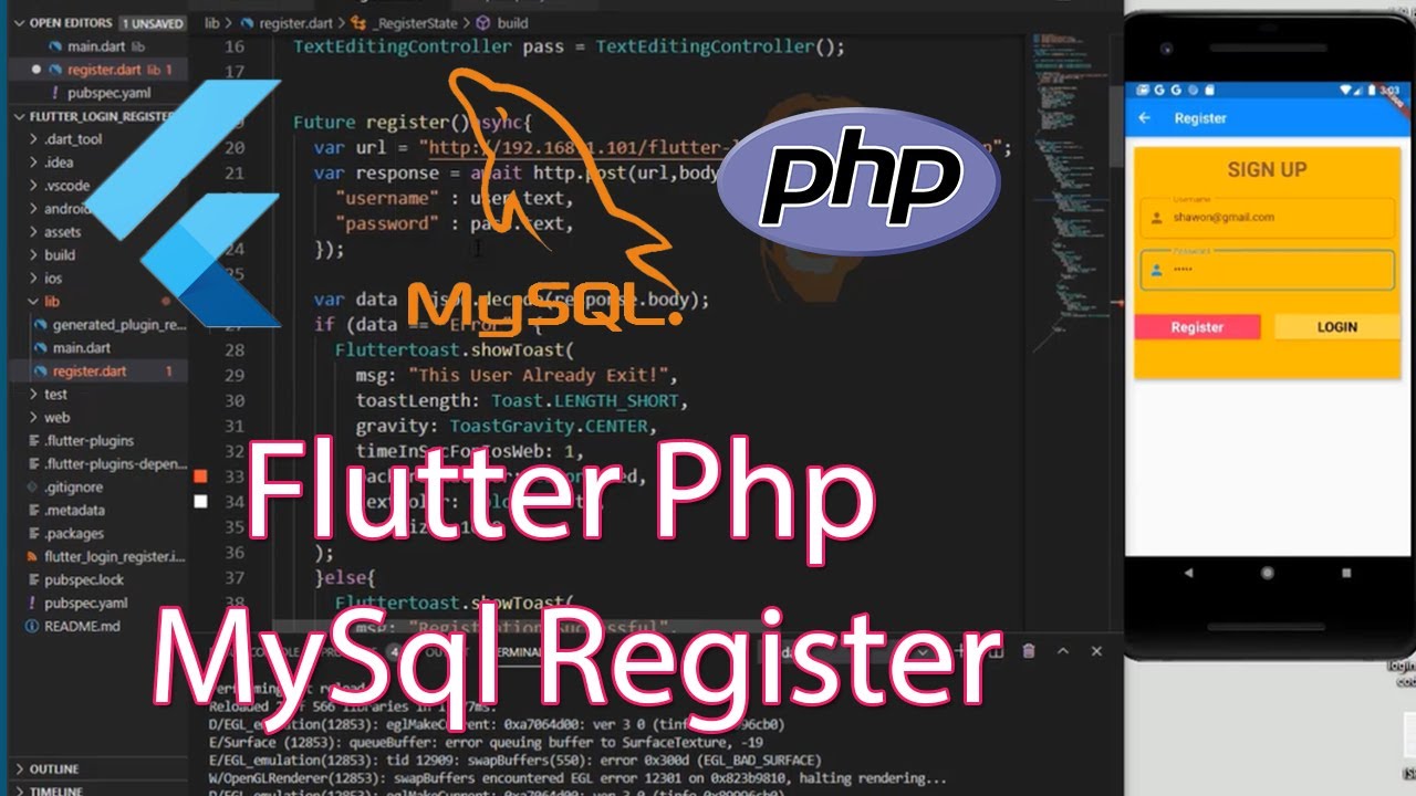 Flutter Php Mysql Login and Register Tutorial(Part 1).