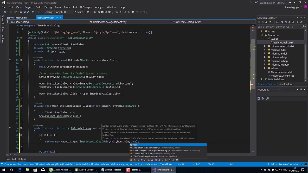 Xamarin Android TimePickerDialog