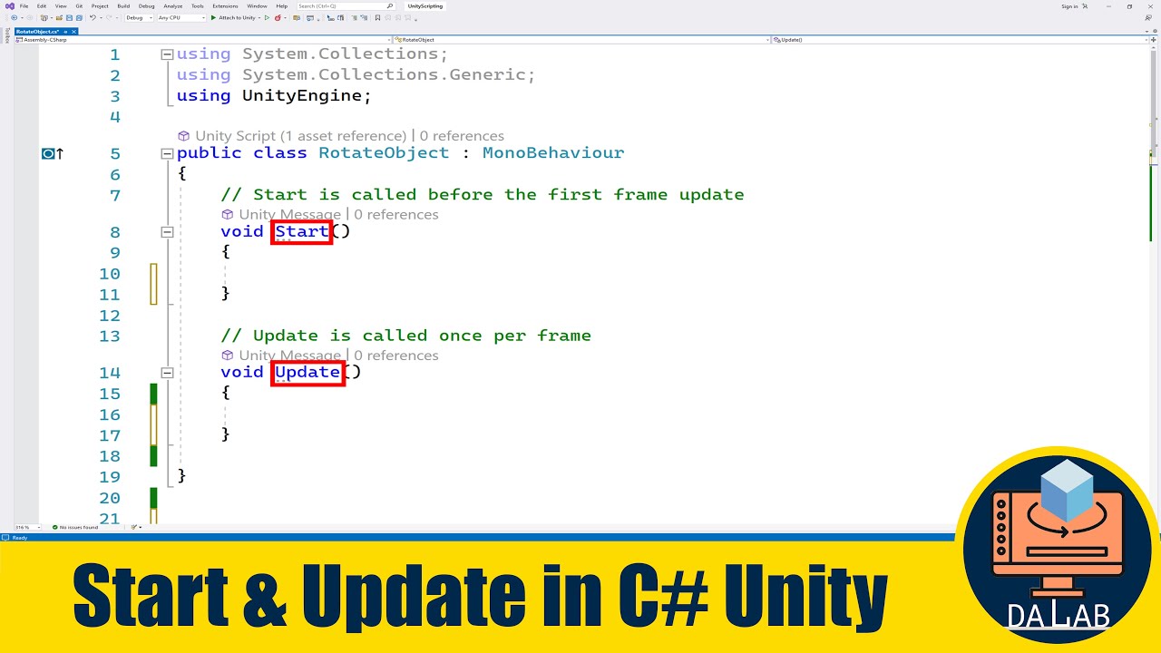 Start and Update Methods in C# Unity