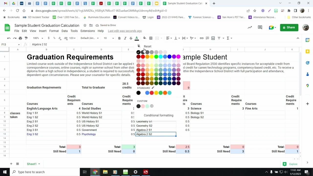 Graduation requirements tracker