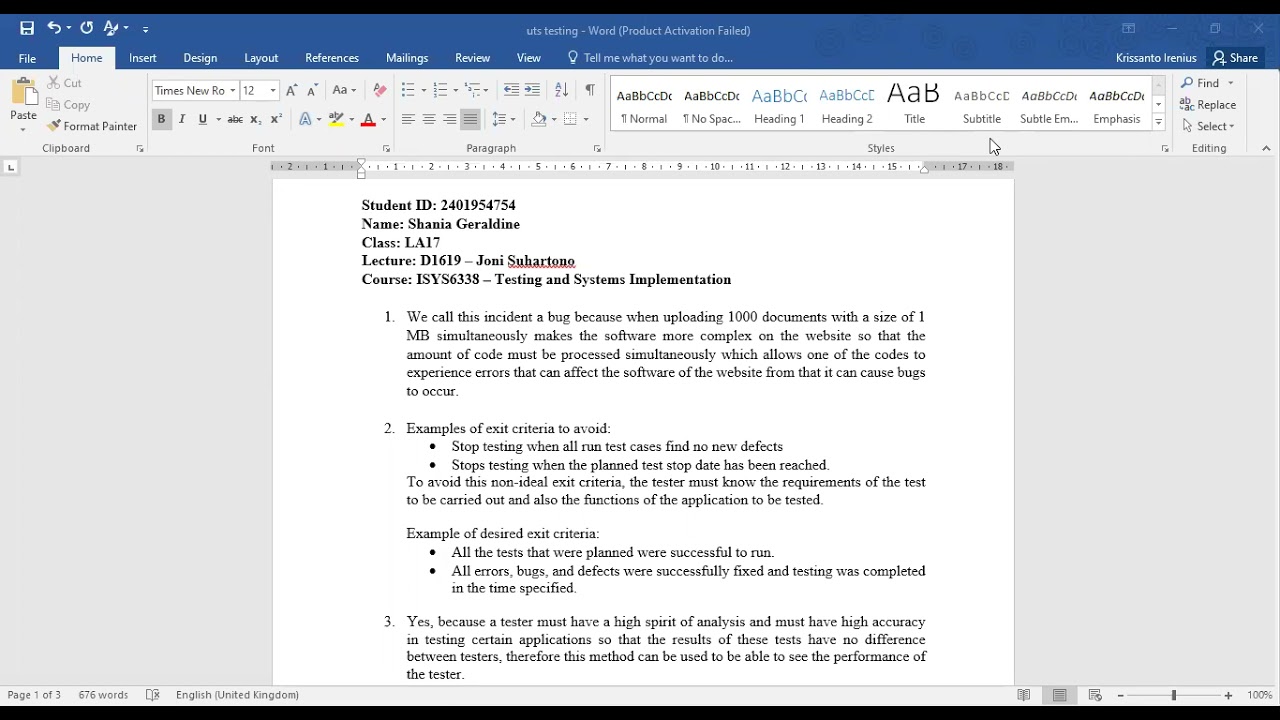 Mid Exam Testing and Systems Implementation