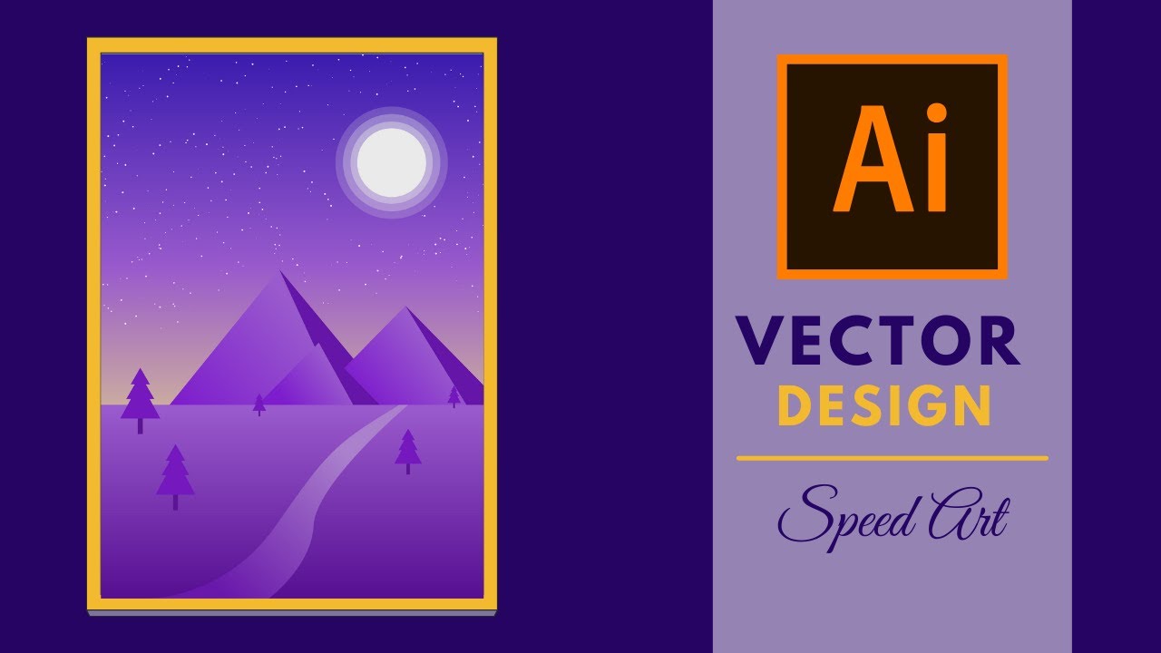 NIGHT Moon light landscape vector illustration in illustrator/Adobe illustrator speed art