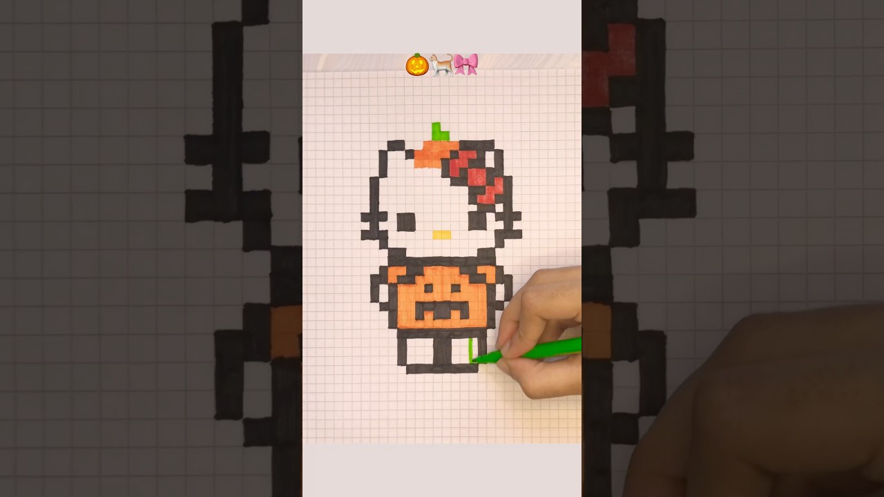 Pixel Art - Hello Kitty 🎃🎀 #shorts #halloween #october #drawing #art #cute #tutorial #artstyle