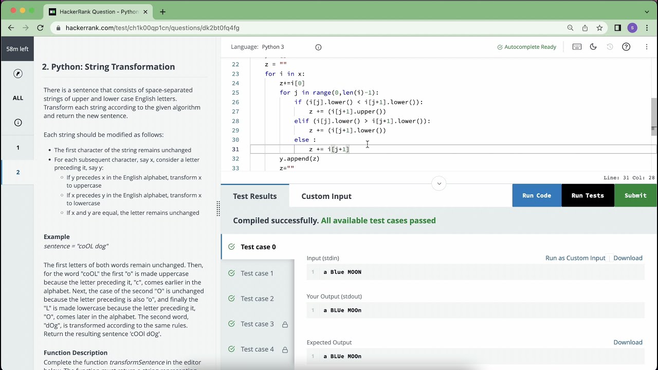 Hackerrank Python Basic Certification - String Transformation Solution