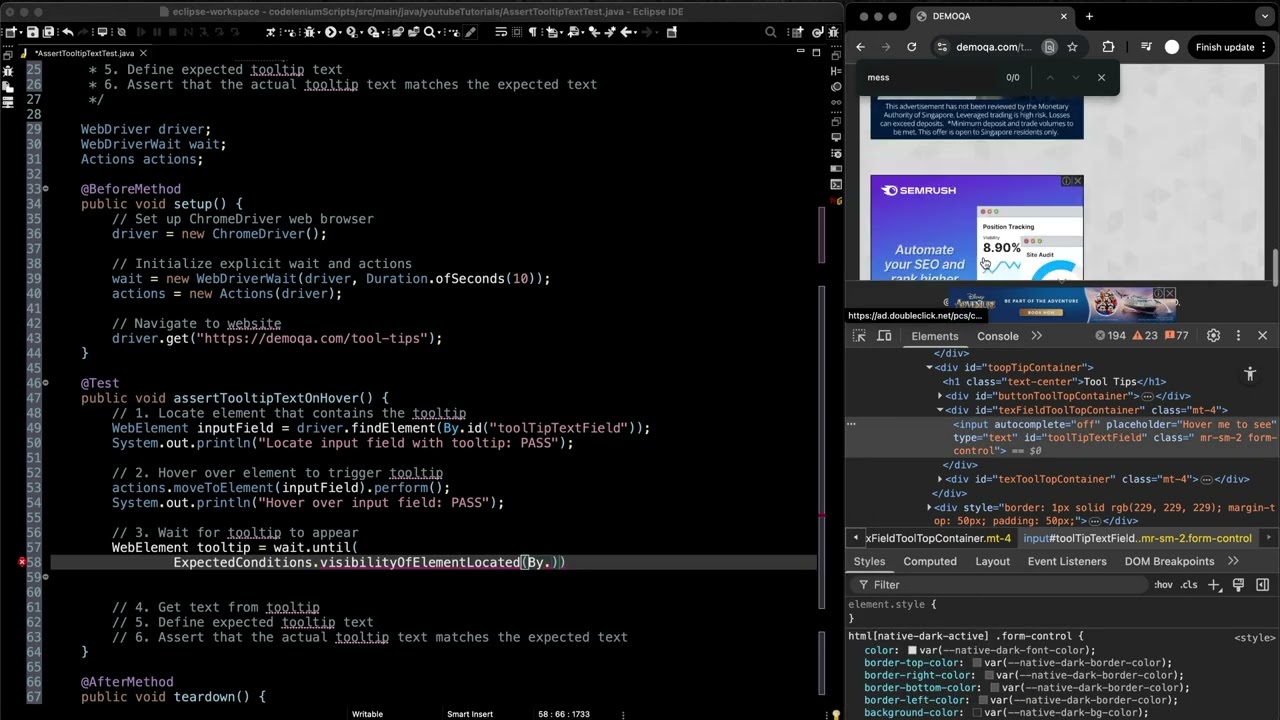 How to Assert Tooltip Text (Tutorial) | Selenium + TestNG + Java