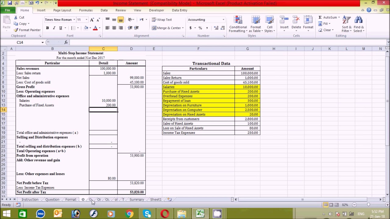 How to prepare Multi-Step Income Statement in excel spread sheet @myesheet
