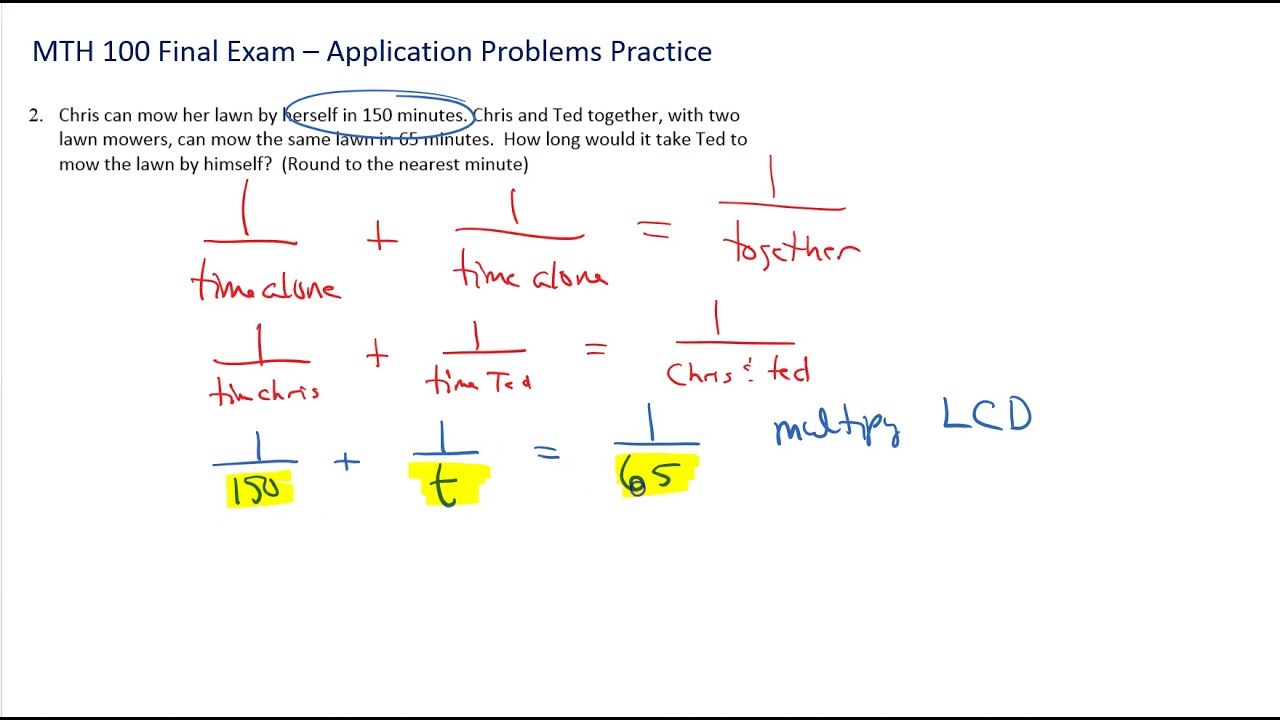 MTH100 Final Exam Application Examples