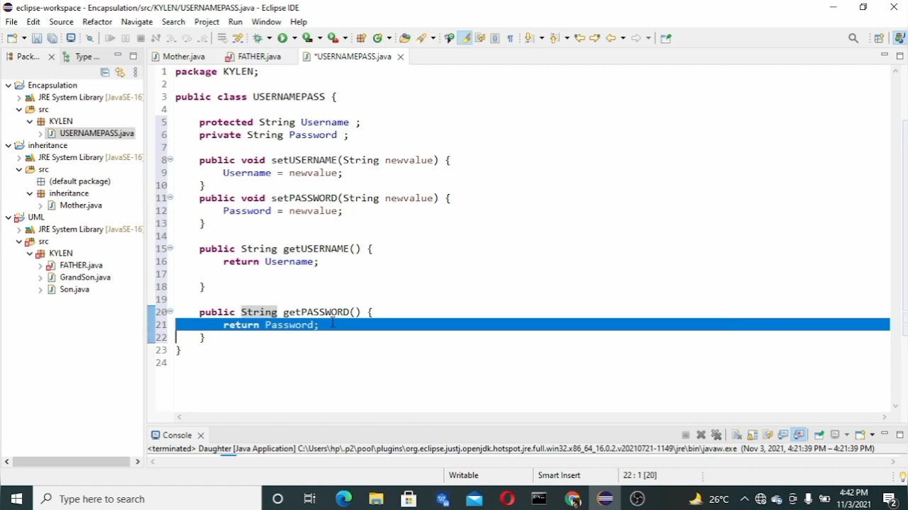 [LAB] Activity 7:1-3  USERNAME AND PASSWORD USING ENCAPSULATION