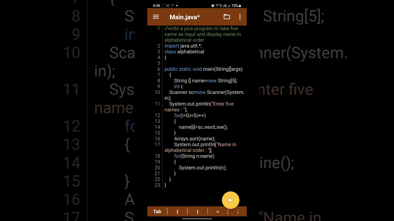 java program, print names in alphabetical order #quicktechpoint #java