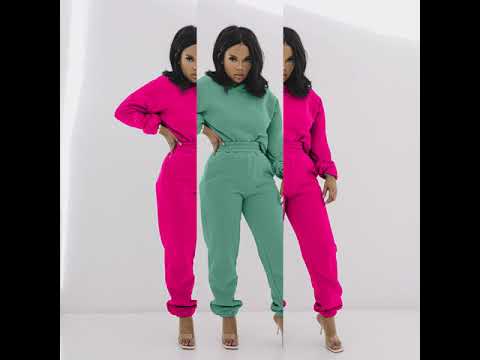 Solid Color Casual Sport Hoodie Two Piece Pants Set
