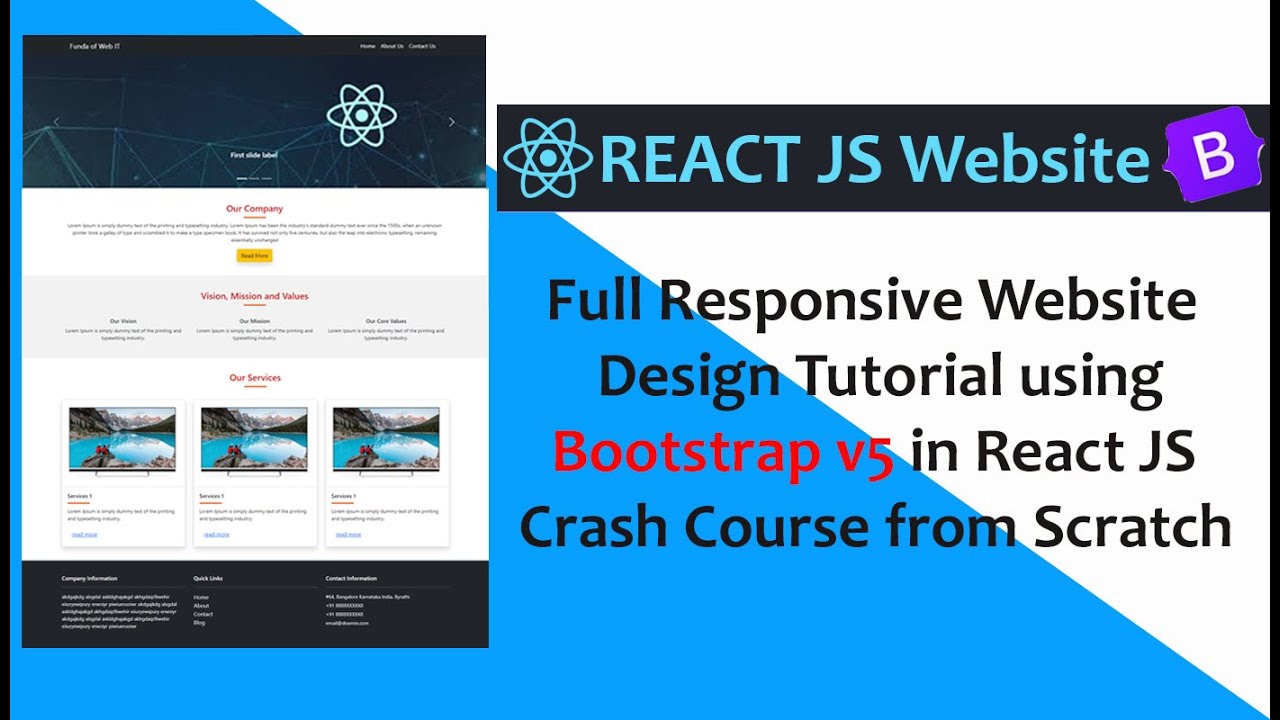 React - Responsive Website Design Tutorial using Bootstrap v5 in React JS Crash Course from Scratch