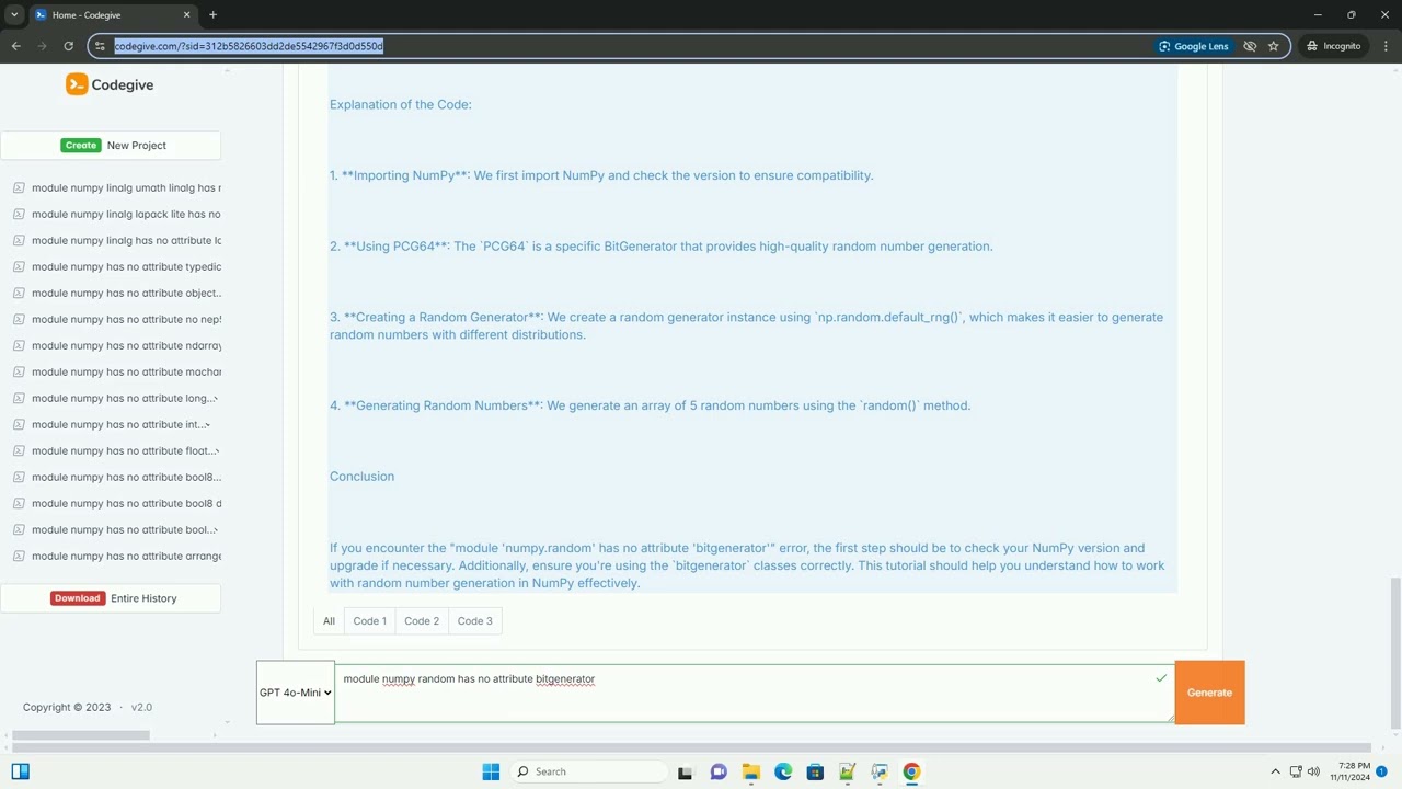 module numpy random has no attribute bitgenerator