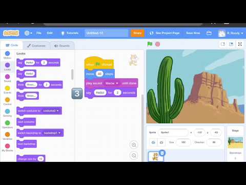 شرح Scratch Programming Lesson 3 اضافة الصوت للكائن وتحريكه لعدة خطوات ...
