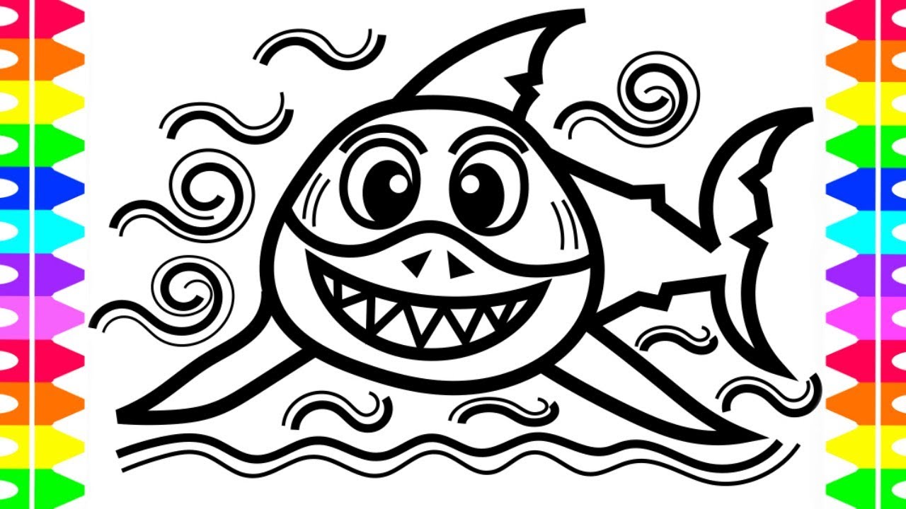 Great White Shark Coloring Page for Kids with Colored Markers /Learn how to Draw Cartoon Shark