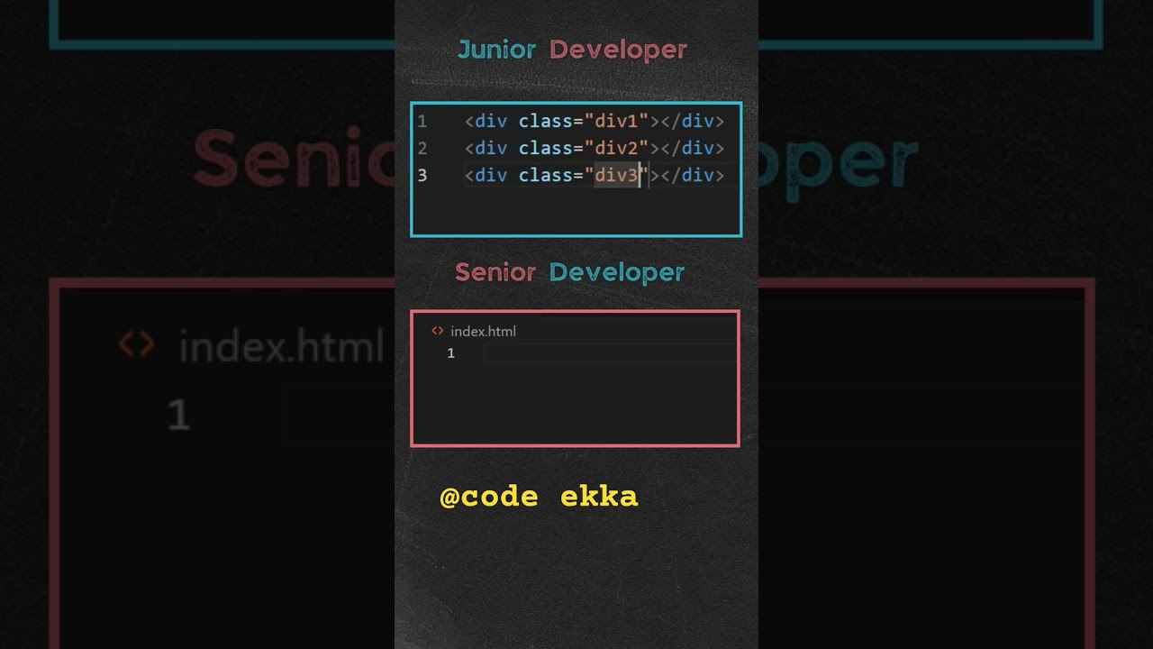 Junior Developer vs Senior Developer. #programming #coding #html #css #javascript #dsa #webdeveloper