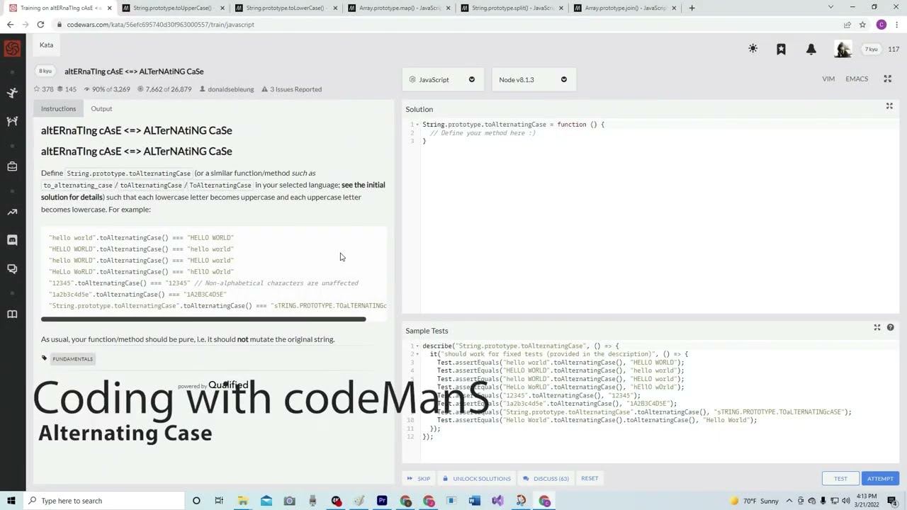 (Archived) Codewars 8 kyu altERnaTIng cAsE to ALTerNAtiNG CaSe JavaScript