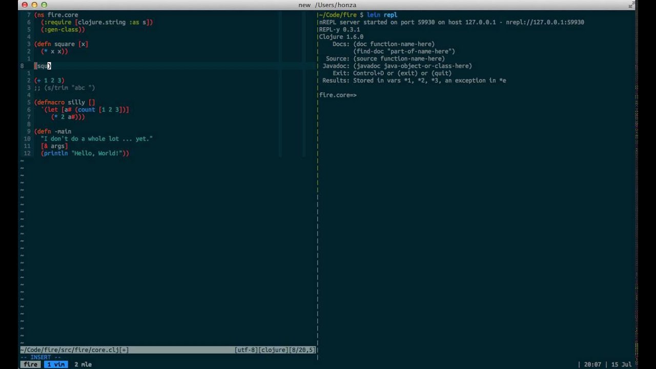 Editing Clojure code with vim using fireplace.vim