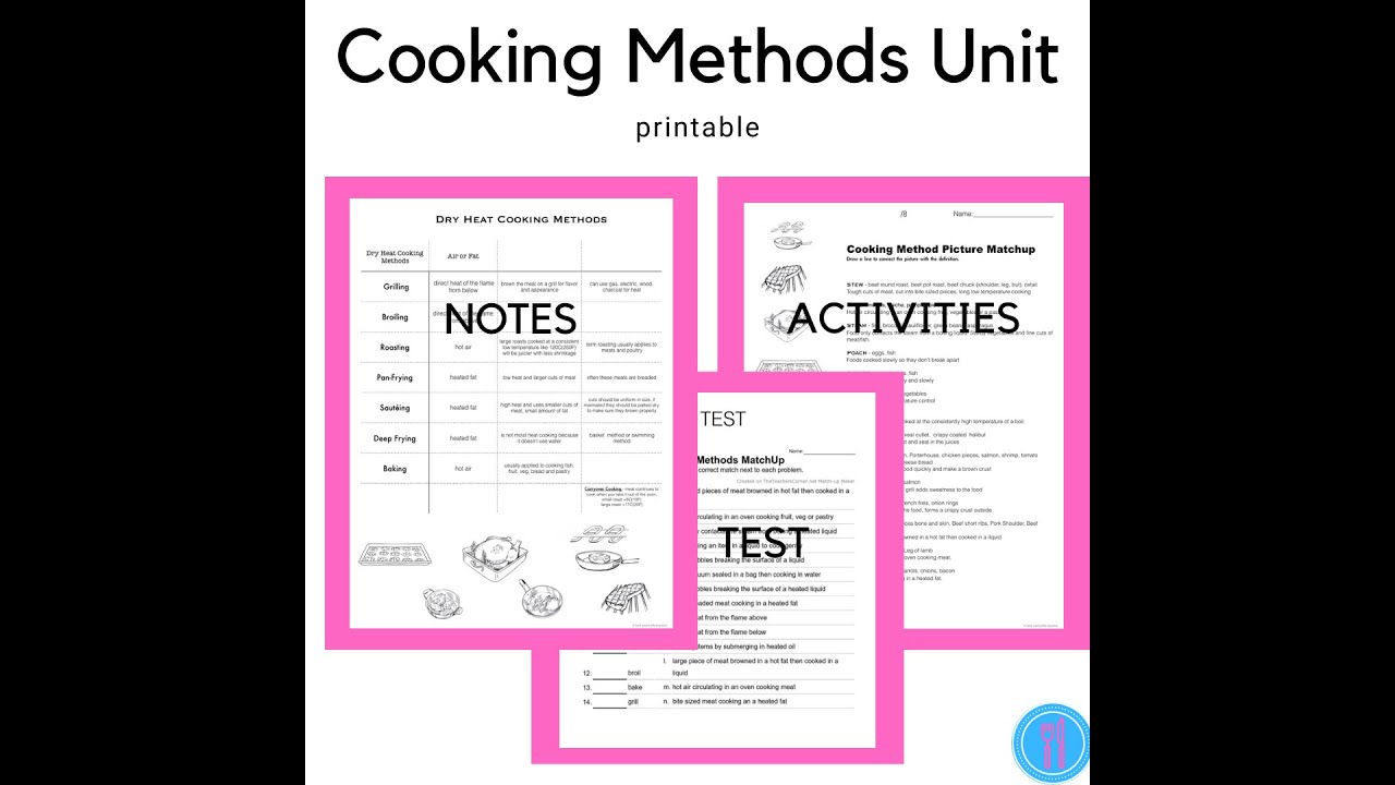 Cooking Methods Unit Worksheet
