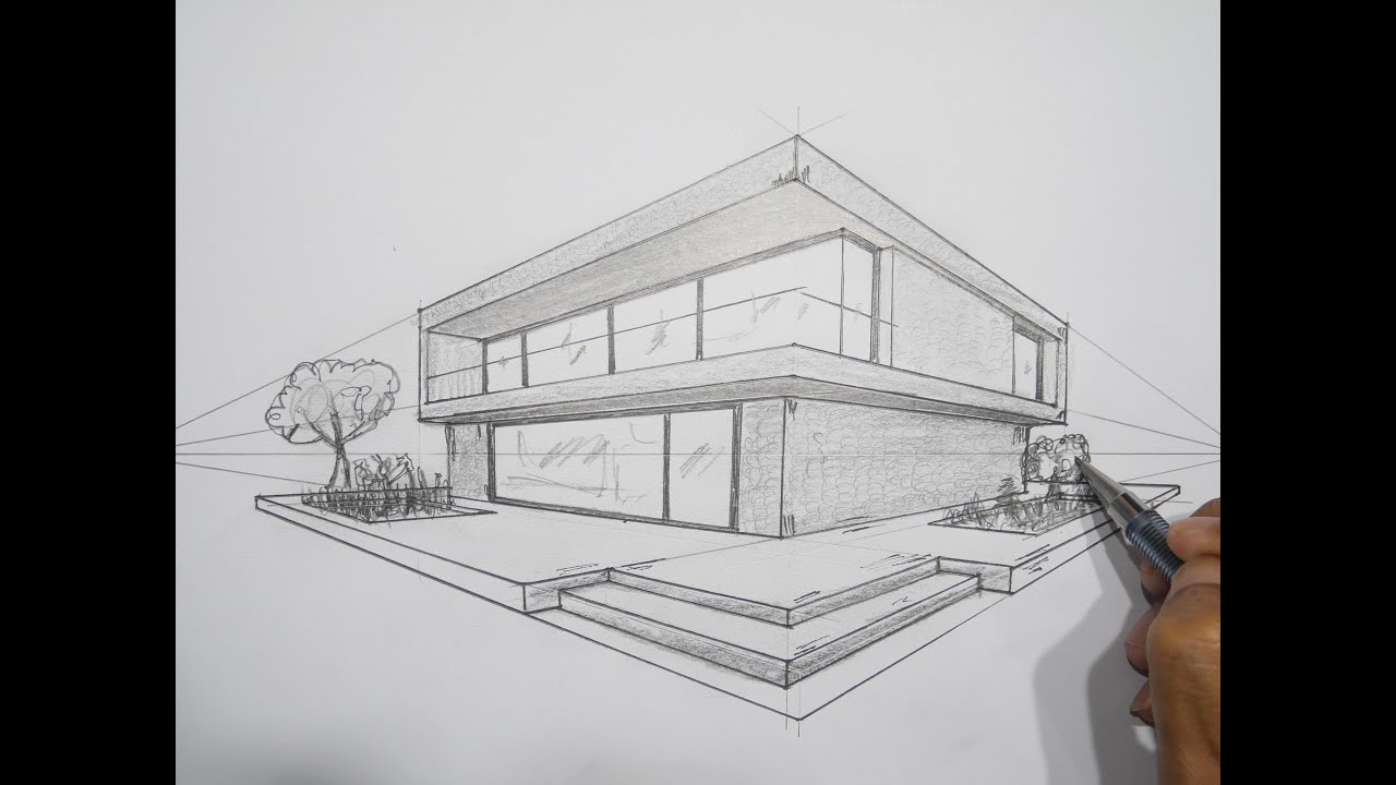 Architectural How To Draw a Modern House in 2 Point Perspective Easy #70