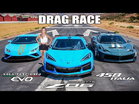 C8 Corvette Z06 Drag Races Lamborghini Huracan and Ferrari 458 ...