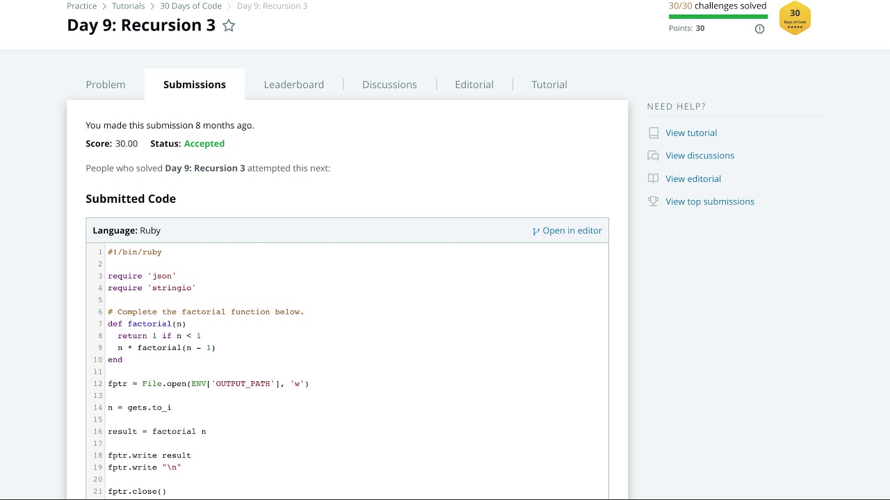 30 Days of Code | HackerRank Solutions