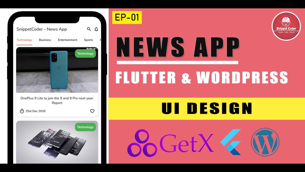 Flutter News Application using GetX and WordPress Custom API - EP 01 - Minimal UI