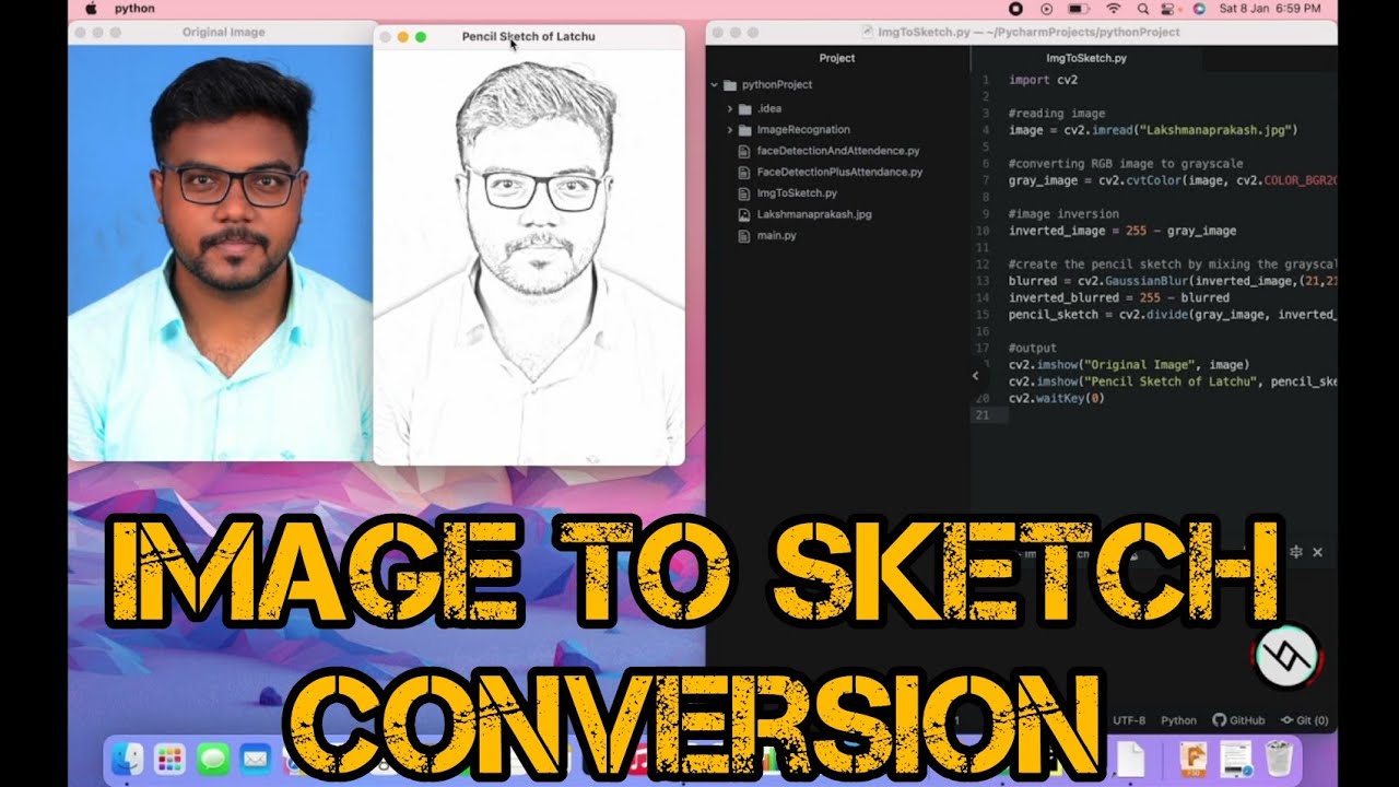 Converting Image to Pencil Sketch using Python | Atom | OpenCV | Python #ImgToSketch