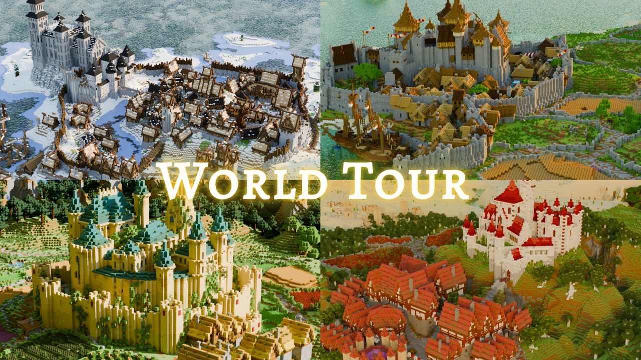 Complete CINEMATIC WORLD TOUR of my 5+ year medieval fantasy minecraft world (with distant horizons)