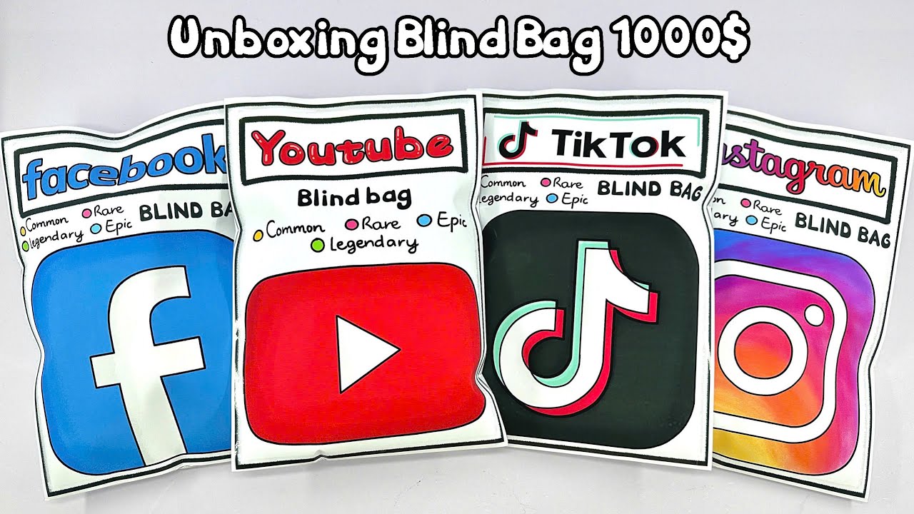 (✨Paper DIY✨) Unboxing Blind Bag Youtube, Tiktok, Facebook, Instagram 1000$ | ASMR