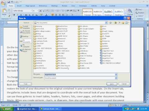 How to save a document in rich text format (.rtf)