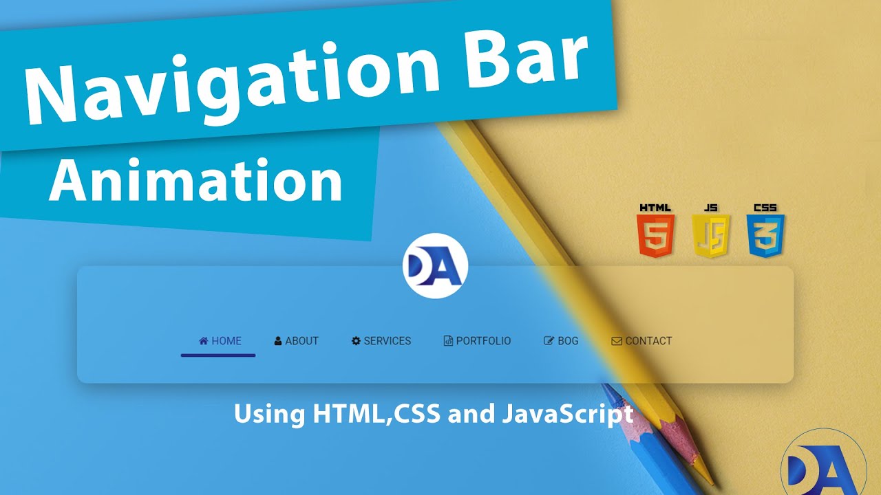JavaScript Animated Navbar Tutorial | How to create animated navbar using HTML CSS and JavaScript