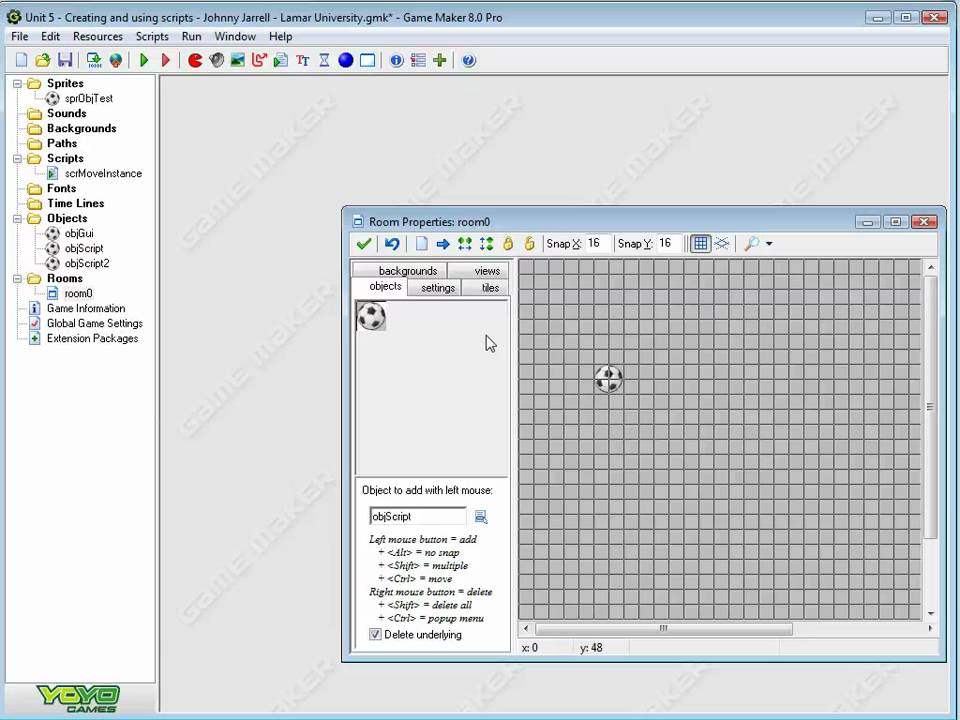 Unit 5 - Creating and Using Scripts - Gamemaker 8
