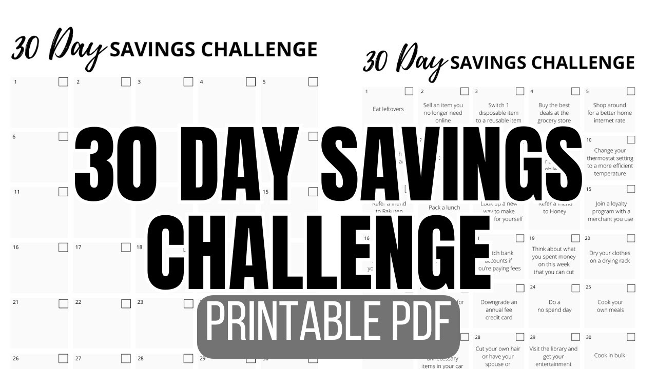 30 Day Savings Challenge Printable (PDF)