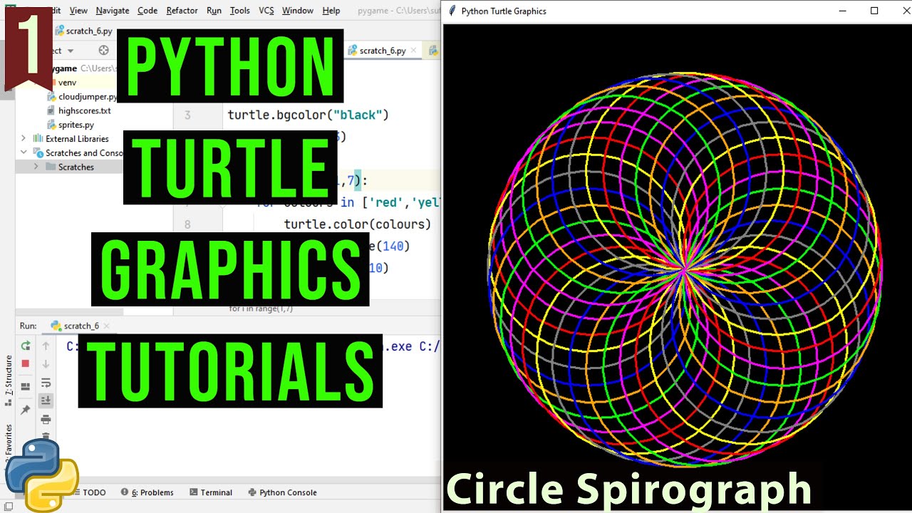 Circle Spirograph with Python Turtle | PYTHON TURTLE GRAPHICS TUTORIAL#1 | Designs in turtle library
