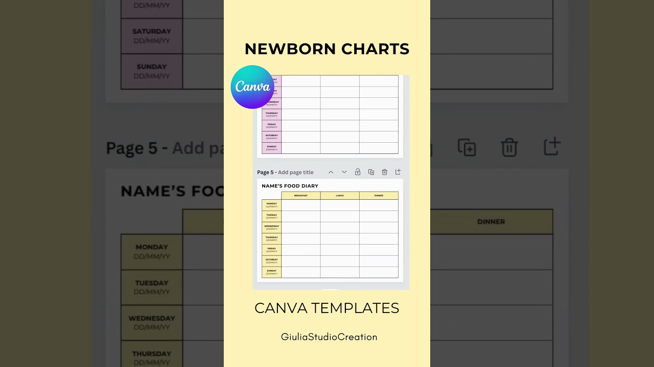 Sleep and Visits Tracker | Food Intake Tracker | Printable Infant Food Chart | Canva Design Template
