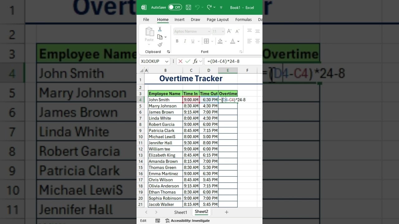How to Create an Overtime Tracker in Excel | Step-by-Step Tutorial