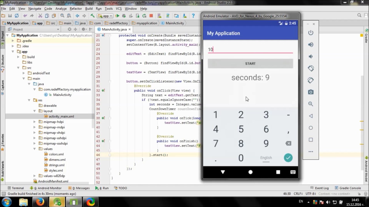 Develop simple Coundown Timer app in Android Studio