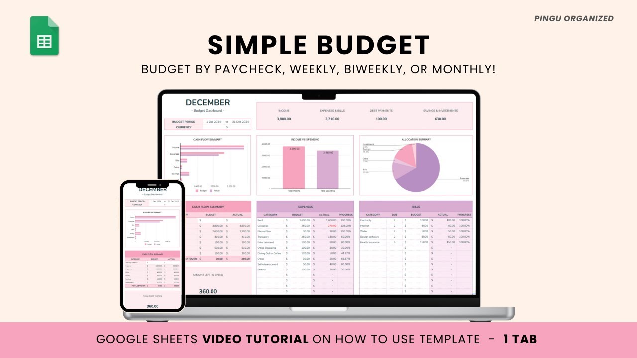 Simple Budget Google Sheets - How To Use Template (Pink)