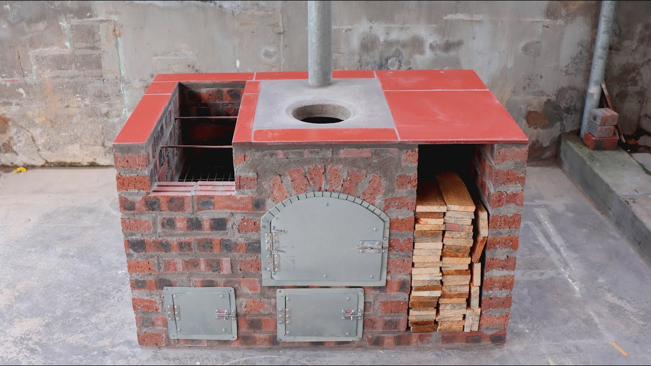 Build a beautiful multi-purpose wood stove with red bricks and cement \ Creative wood stove