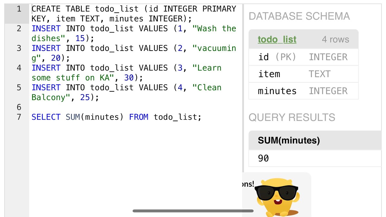 Day 341 of Data Science| Khan Academy Challenge: TODO list database stats