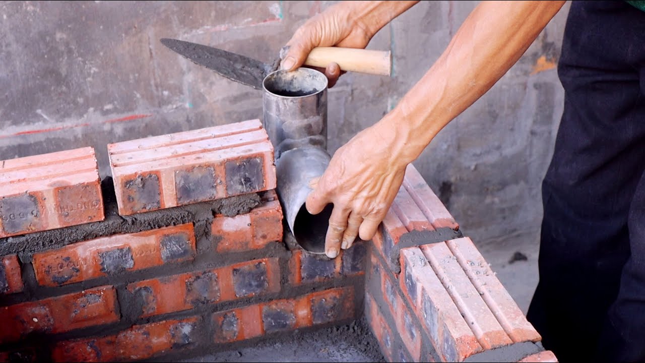 Design a wood stove / Build a beautiful multi-purpose wood stove from red brick + cement