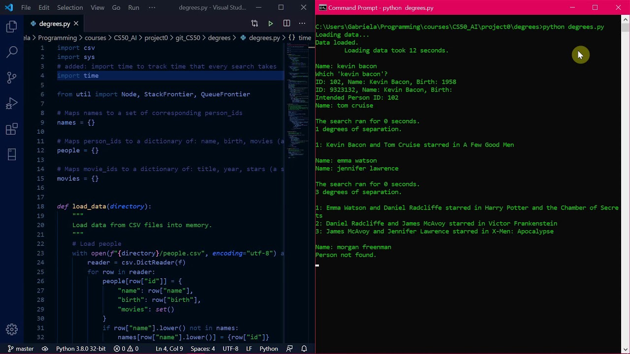 Project 0 - degrees.py: CS50 Introduction to Artificial Intelligence with Python